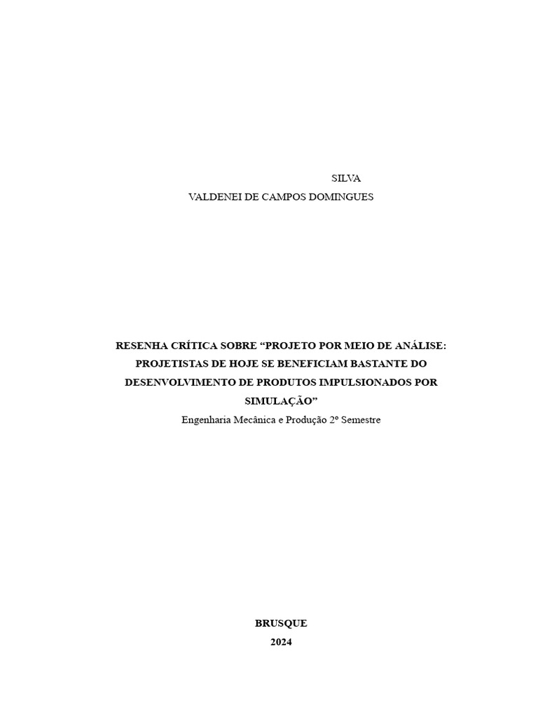 Resenha - Eng Mec 2 Fase - Guilherme Pozzan Da Silva e Valdenei de Campos Domingues | PDF ...