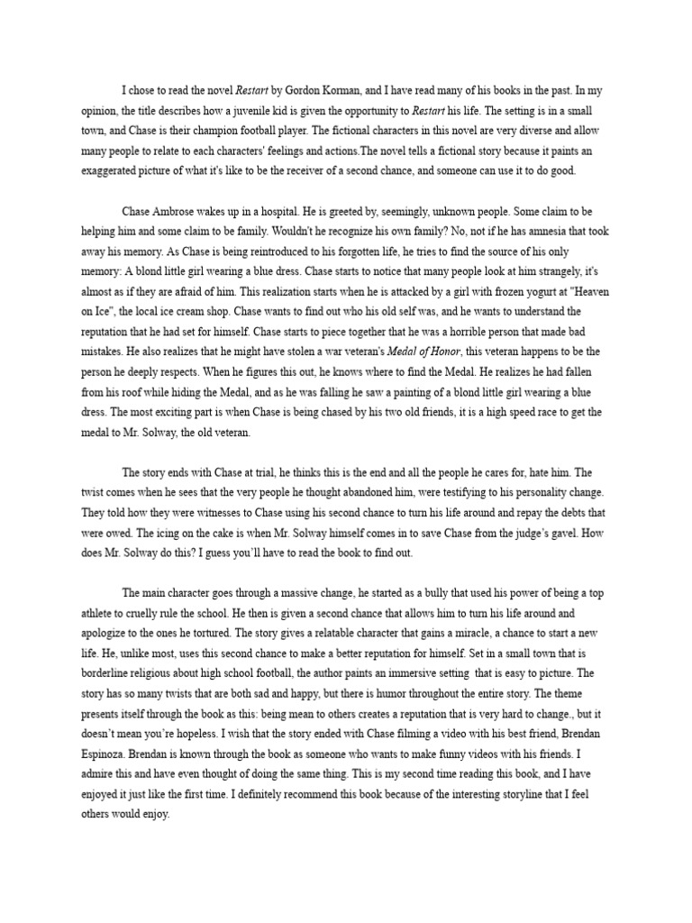 Restart by Gordon Korman Book Report | PDF | General Fiction