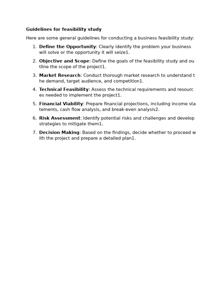 Guidelines for Feasibility Study | PDF