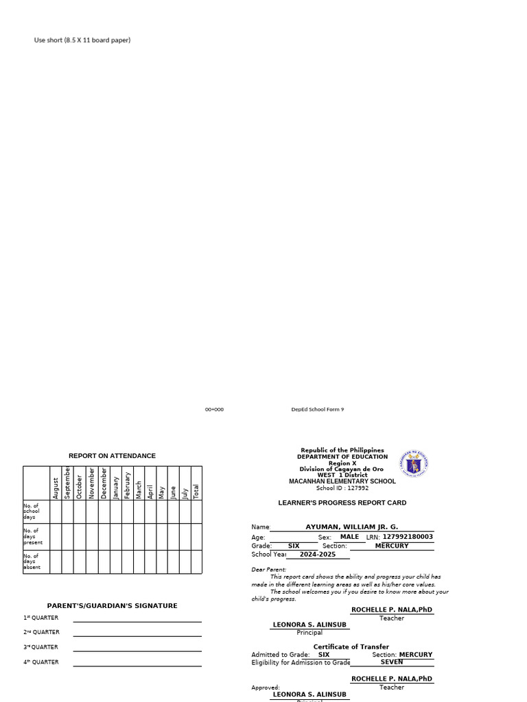 SF-9-REPORT-CARD-AUTOMATED-2023-2024 | PDF | Learning | Psychological Concepts