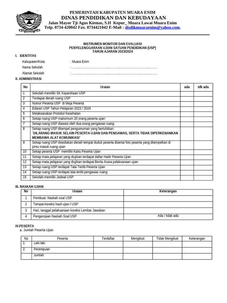 Instrumen Monitor Usp SD 2024 | PDF