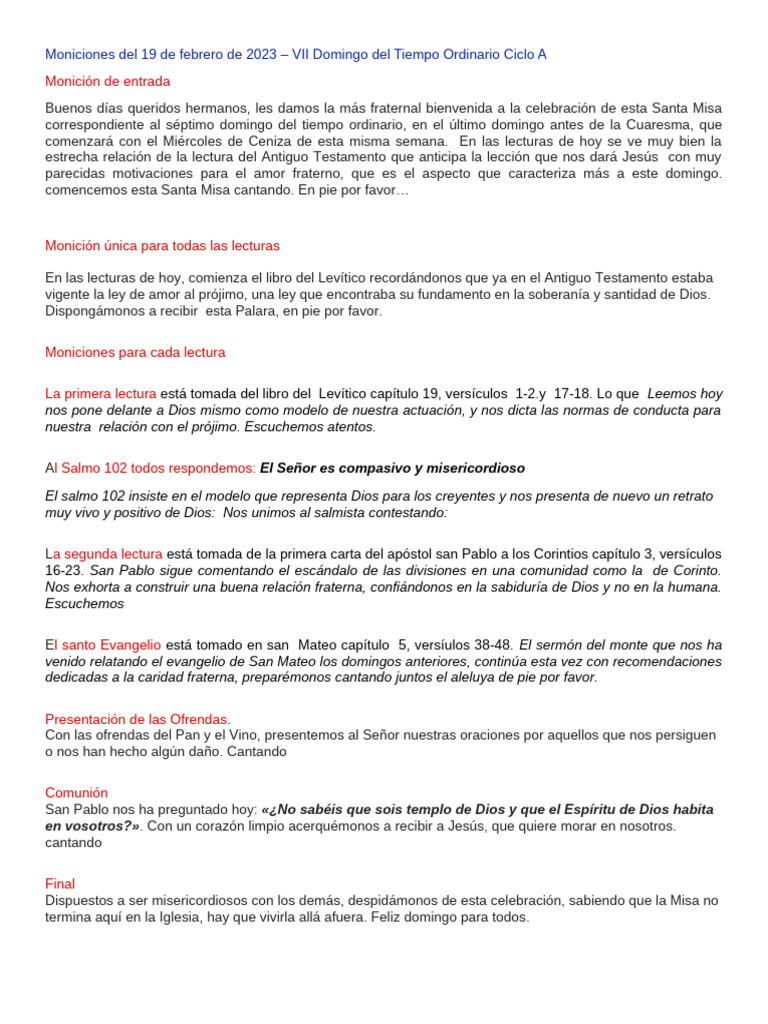 Moniciones del 19 de febrero de 2023 | PDF | Creencia religiosa y doctrina | Adoración Cristiana ...