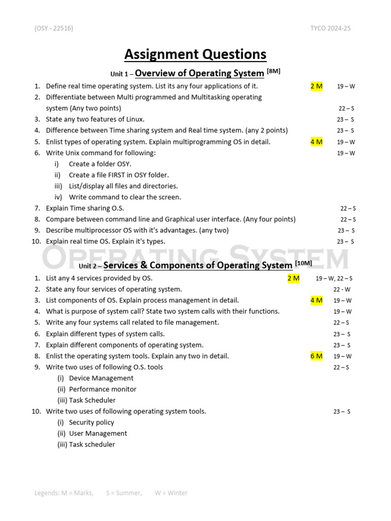 OSY - (22516) AssignmentQuestions | PDF | Operating System | Software Engineering