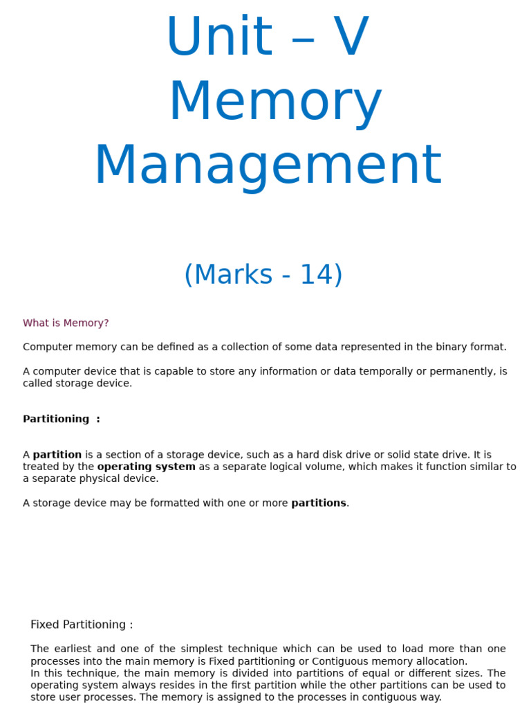 UNIT V - Memory MGMT | PDF | Computer Data Storage | Process (Computing)