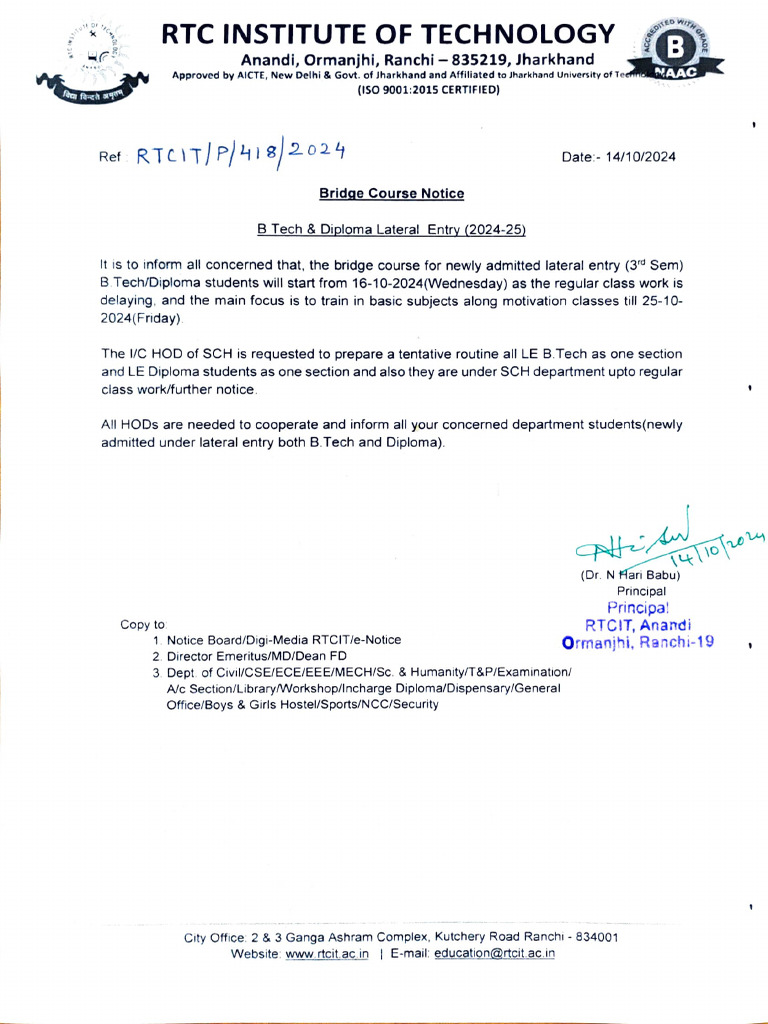 RTC Institute of Technology: Anandi, Ormanjhi, Ranchi - 835219, Jharkhand | PDF | Career And ...