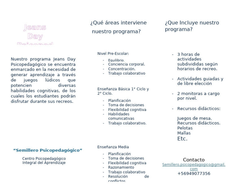 Triptico Jeans Day Psicopedagogico | PDF | Aprendizaje | Modificación de comportamiento