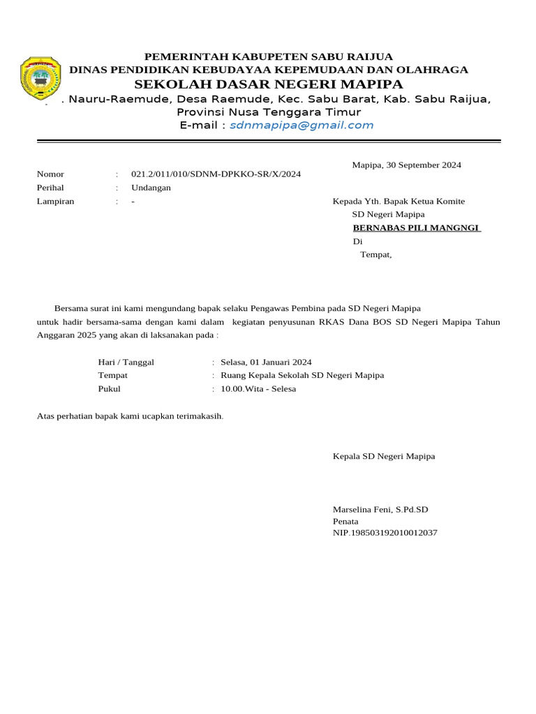 Undangan Rapat RKAS | PDF