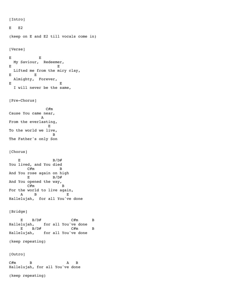 For All You've Done - Lyrics & Chords | PDF | Art | Poetry