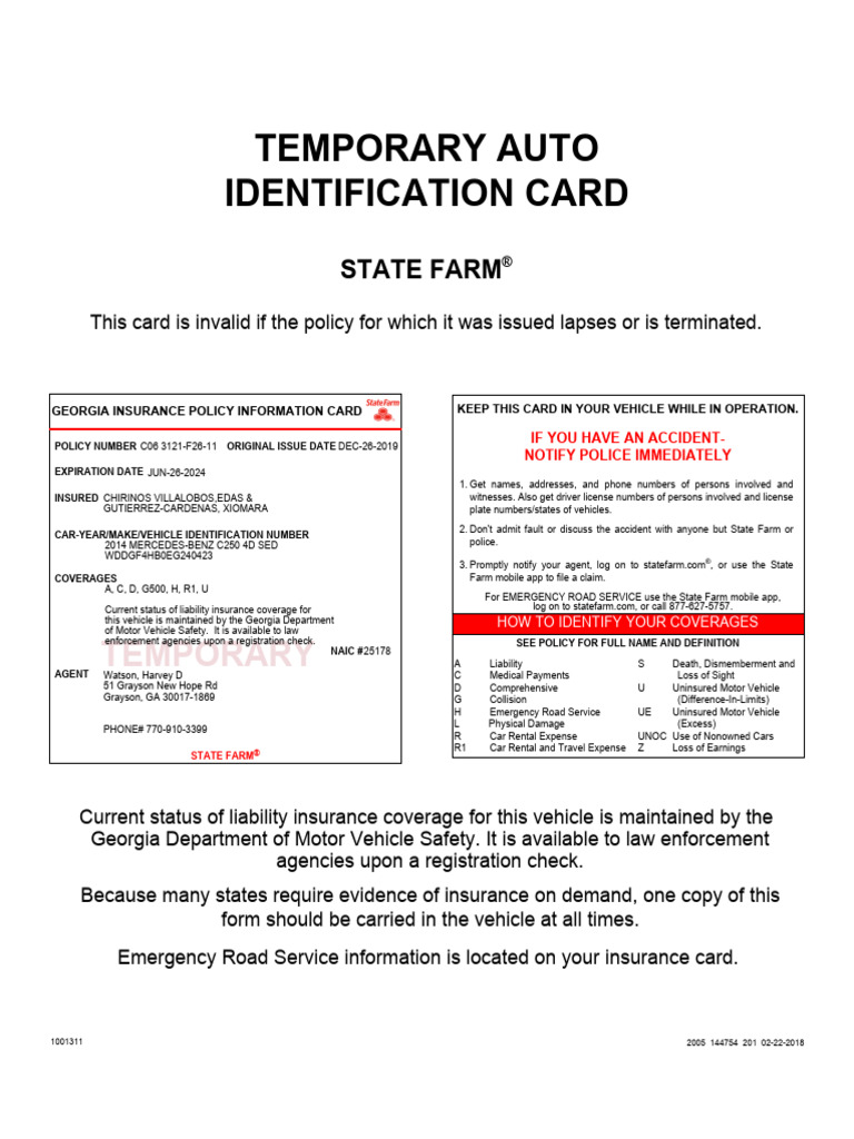 Temporary Auto Identification Card | PDF | Insurance | Transport