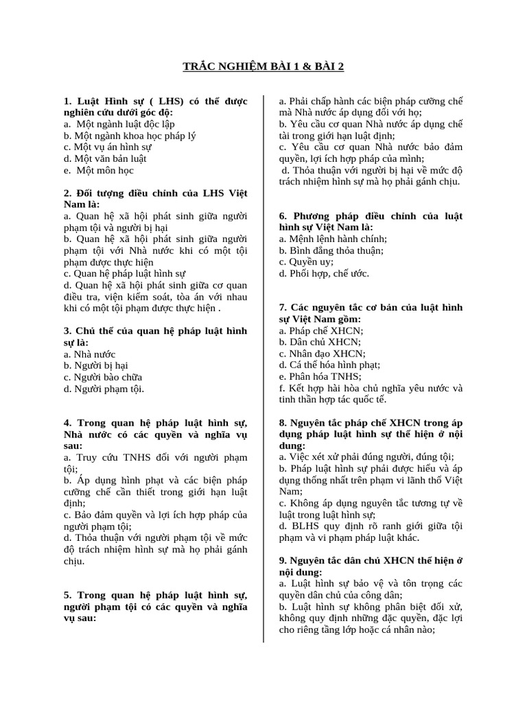 Trắc Nghiệm Lsu C1-C8 | PDF