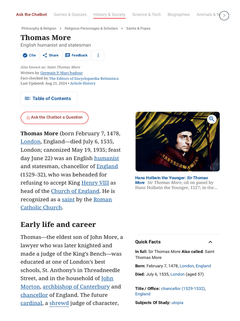 Thomas More - Biography, Beliefs, Books, Utopia, Death, & Facts ...
