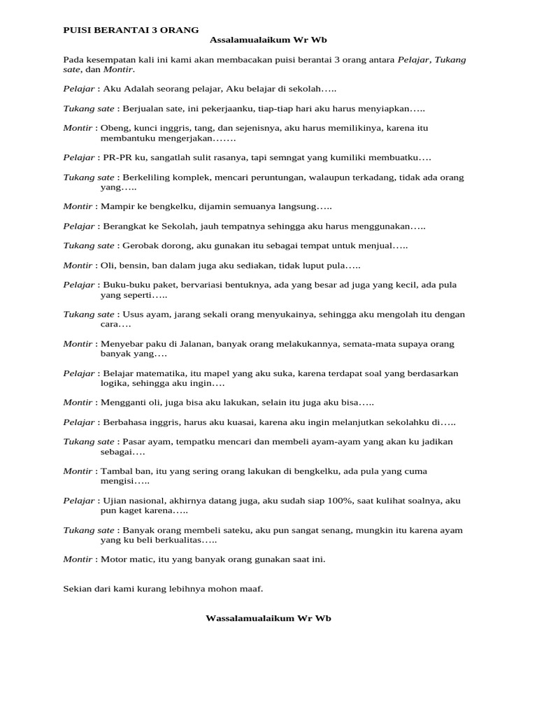 Puisi Berantai 3 Orang | PDF