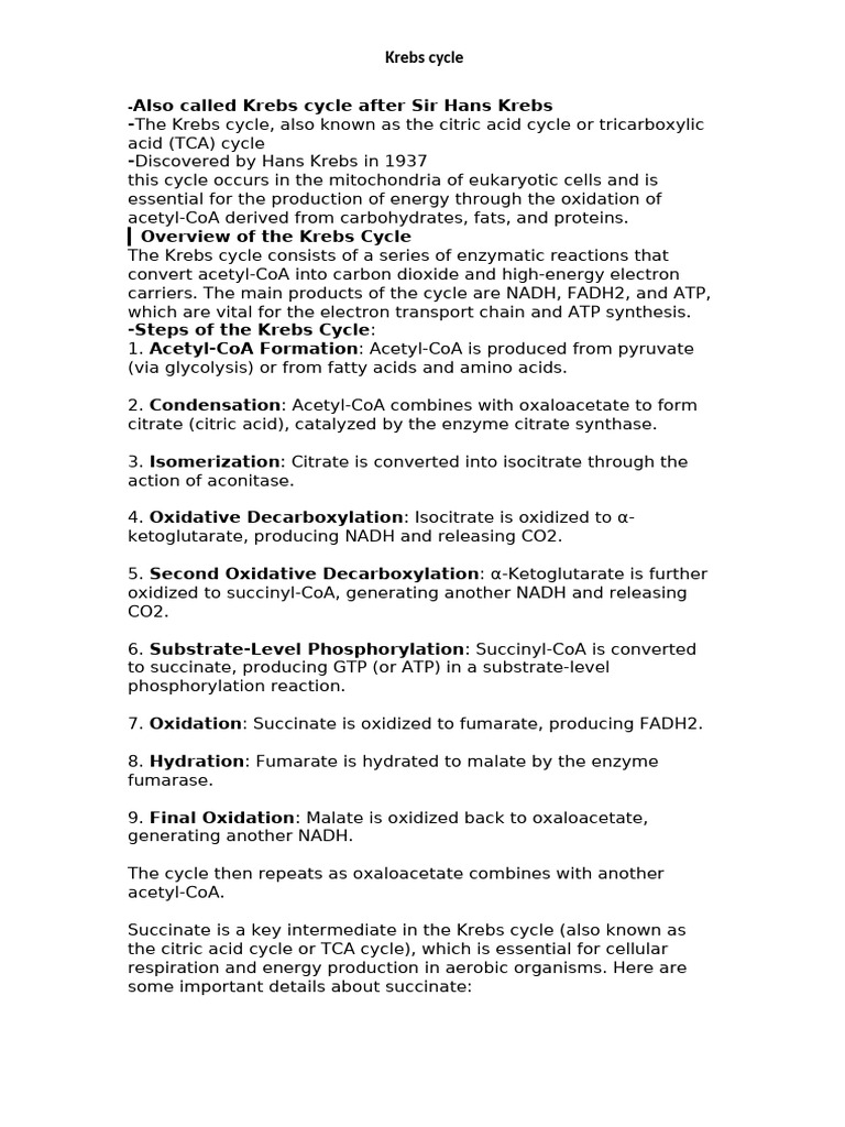 Krebs cycle | PDF | Citric Acid Cycle | Chemistry