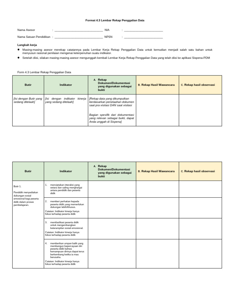 Format 4.3 Lembar Rekap Penggalian Data - Rev1 | PDF | Karier ...