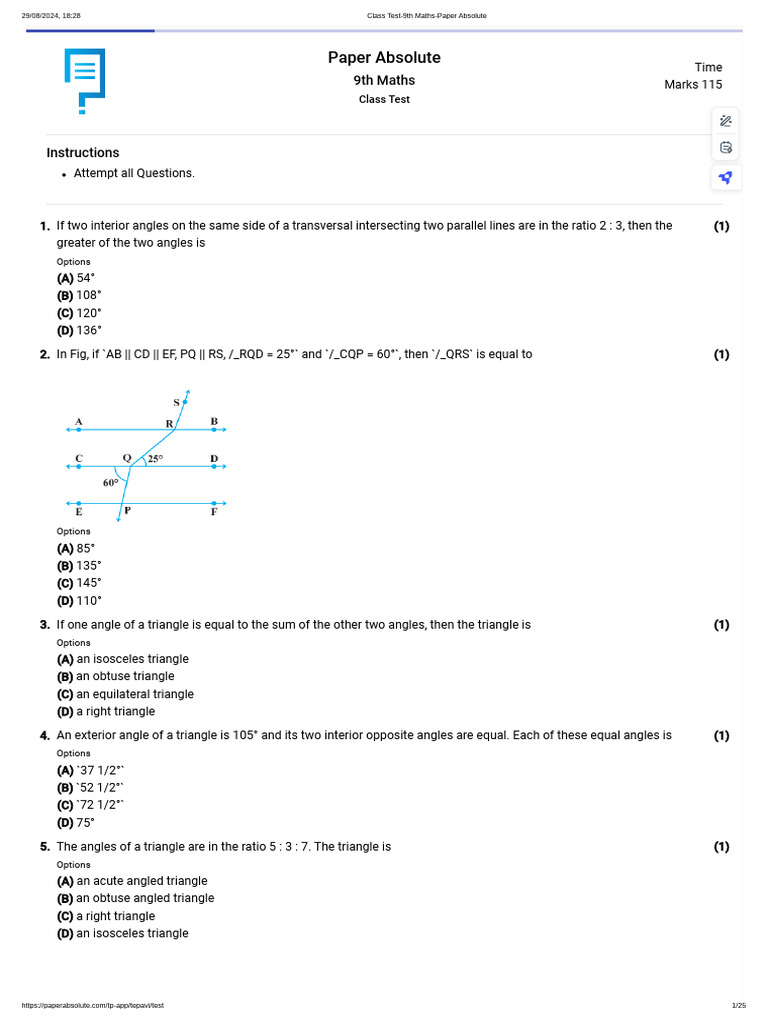9th Grade Geometry Test | PDF | Triangle | Elementary Geometry