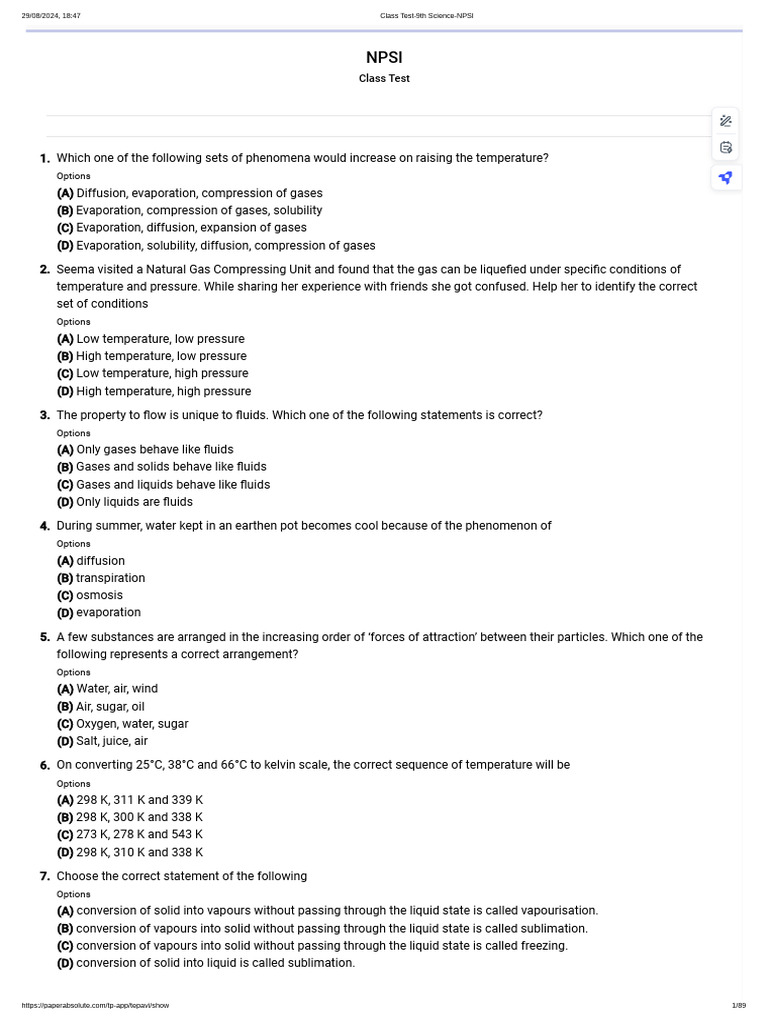 Class 9 PT2 Science Revision | PDF | Gases | Temperature