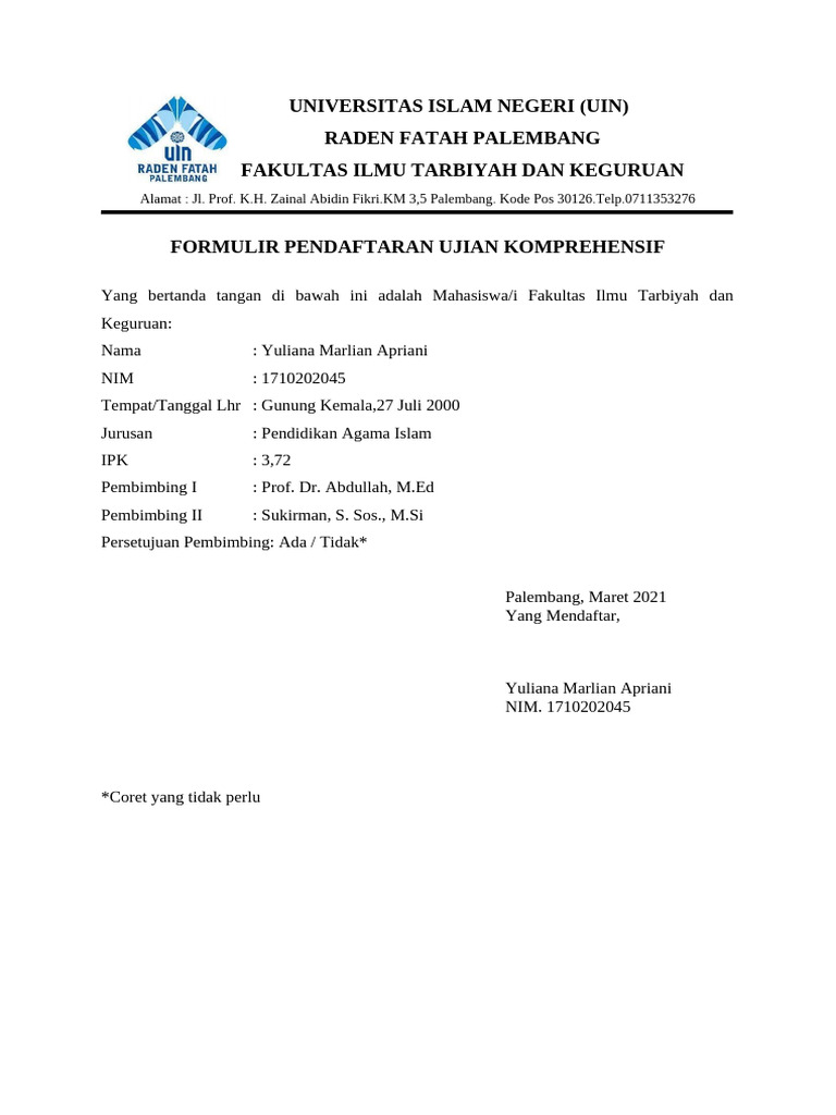 Formulir Pendaftaran Kompre | PDF