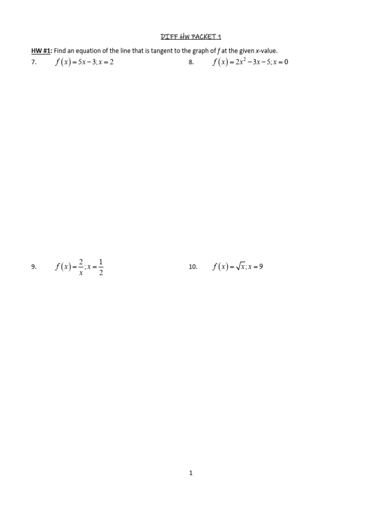 Calculus Homework Packet | PDF | Tangent | Derivative