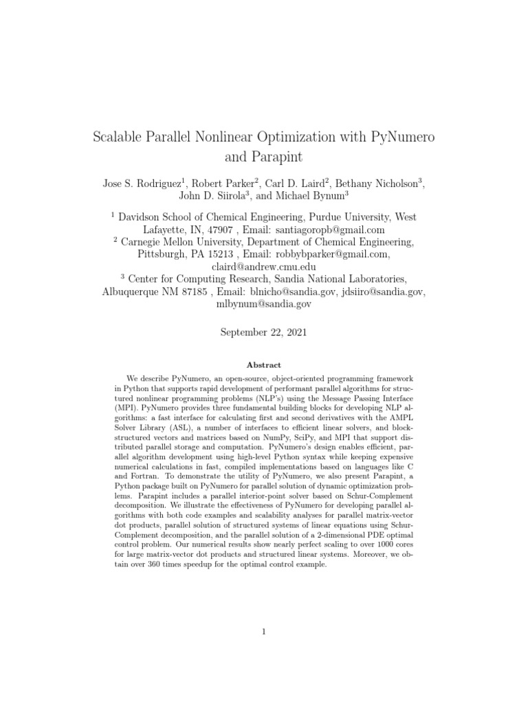 Scalable Parallel Nonlinear Optimization With Pynumero and Parapint | PDF | Matrix (Mathematics ...