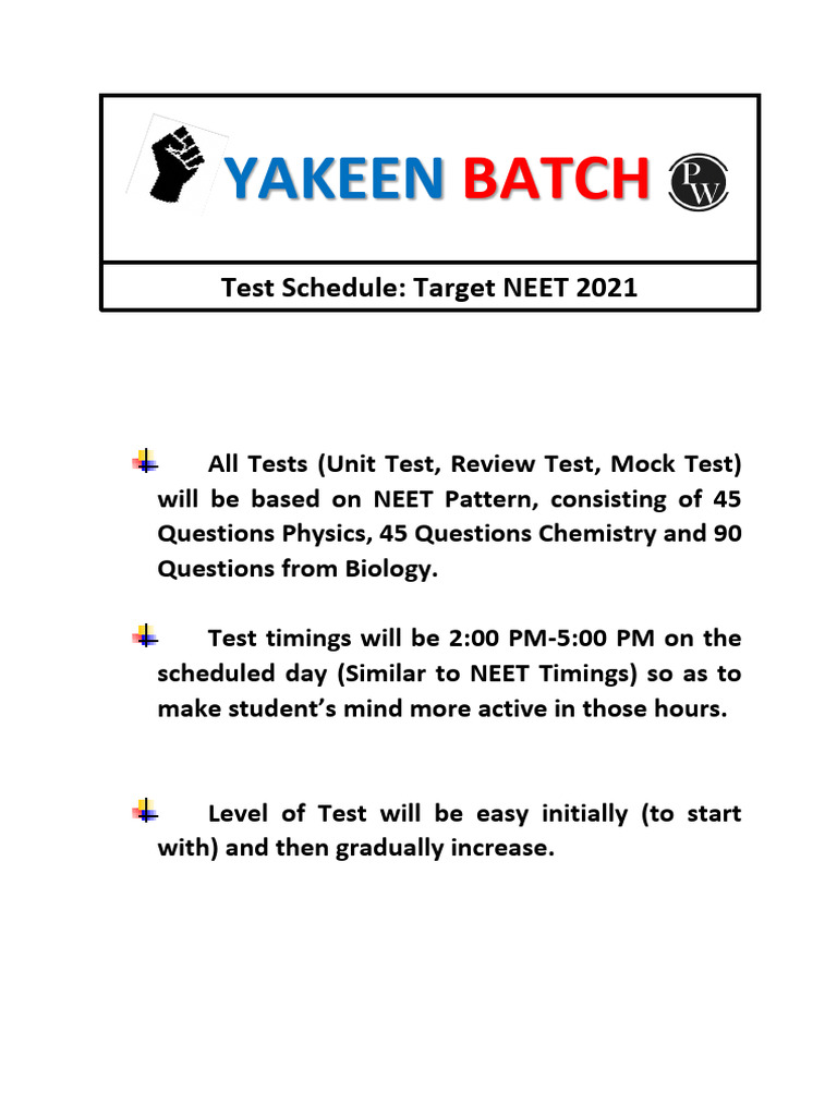 NEET 2021 Test Schedule Overview | PDF | Standardized Tests