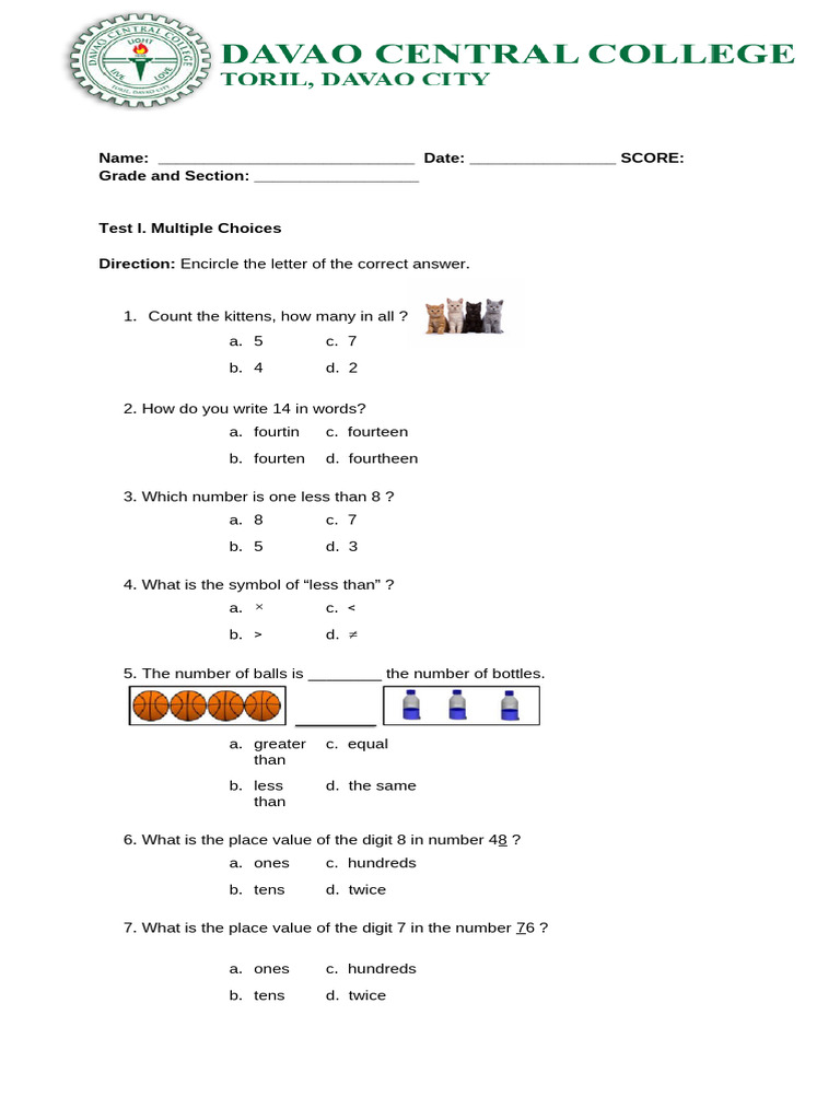 Test Items | PDF | Notation | Mathematics