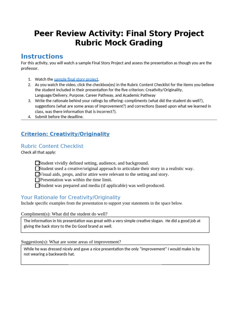 Peer Review - FSP Mock Grading Activity FA19 | PDF | Cognition | Learning