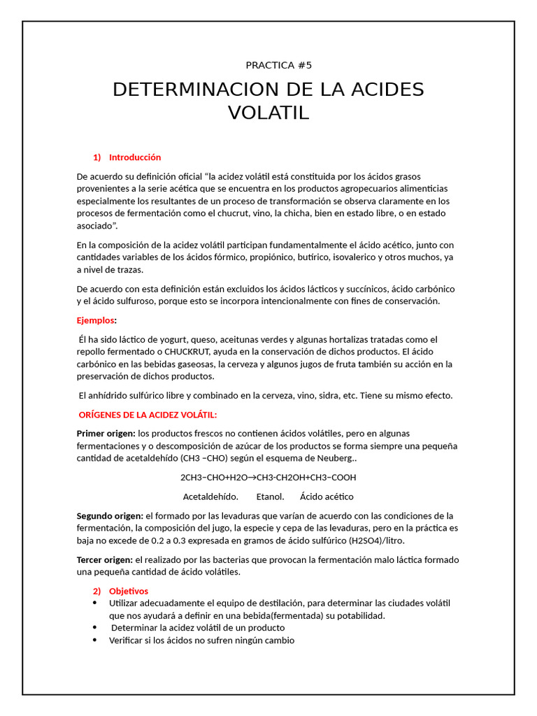 Determinación de Acidez Volátil | PDF | Fermentación | Destilación