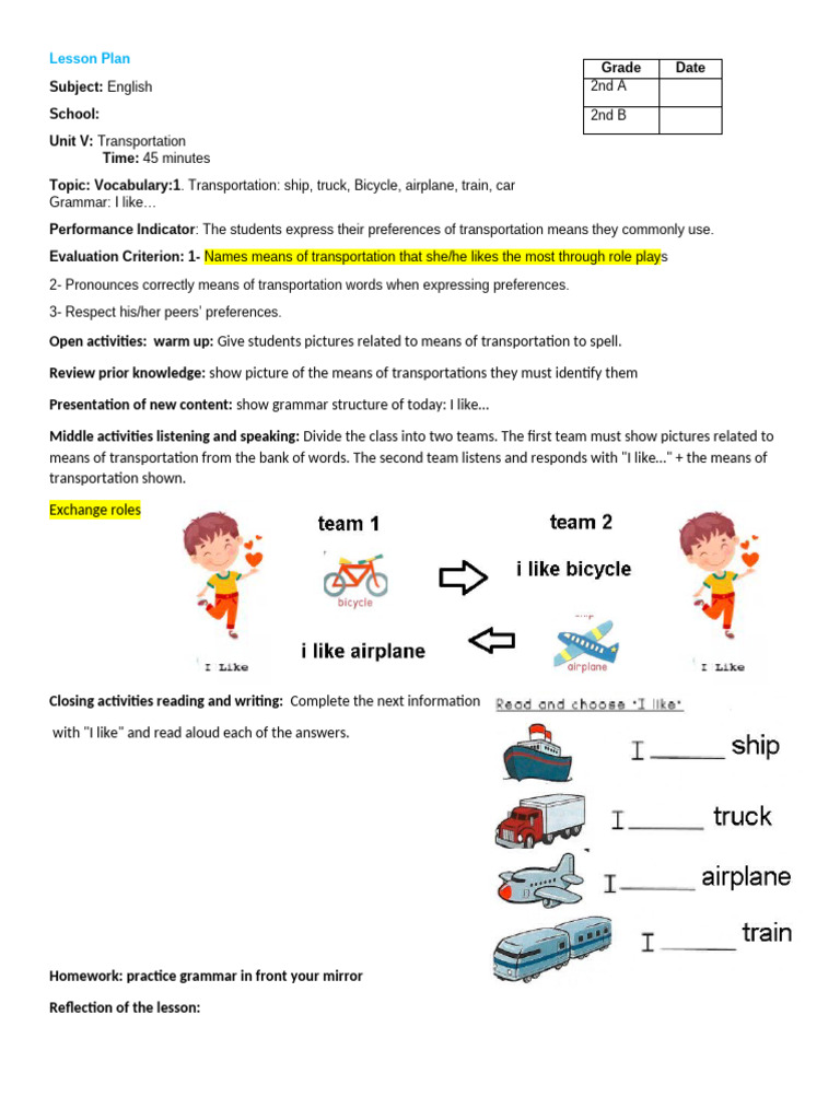 Lesson Plan 2nd Grade August | PDF | Vocabulary | English Language