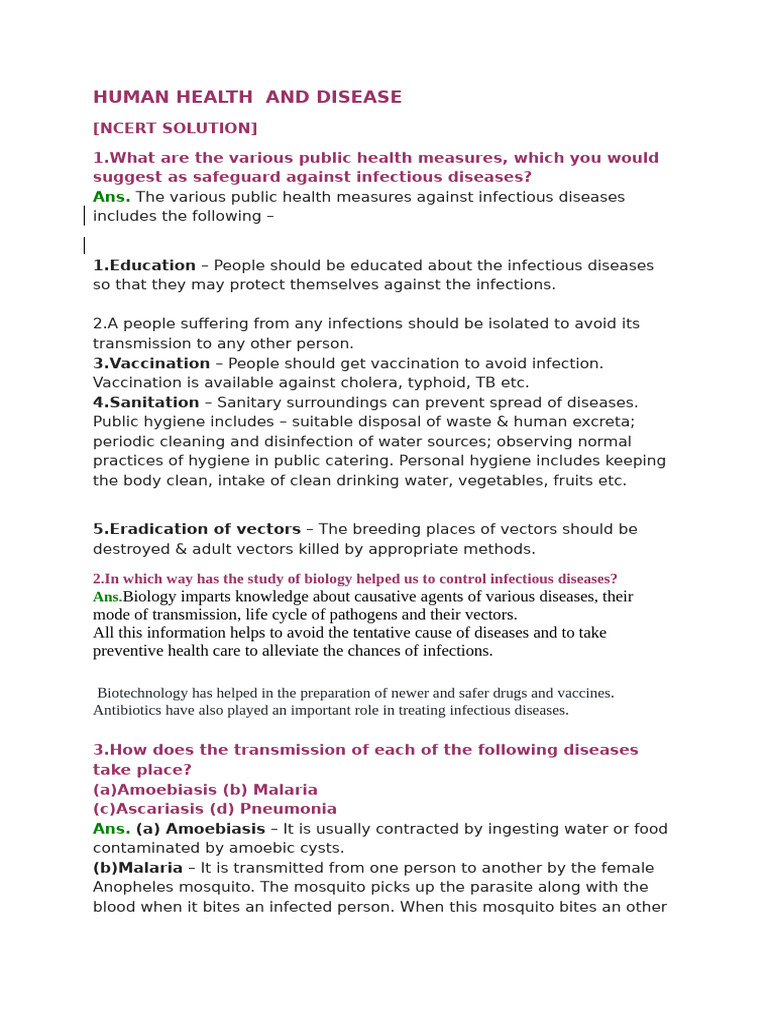Ncert Solution of Human Health and Disease | PDF | Virus | Hiv