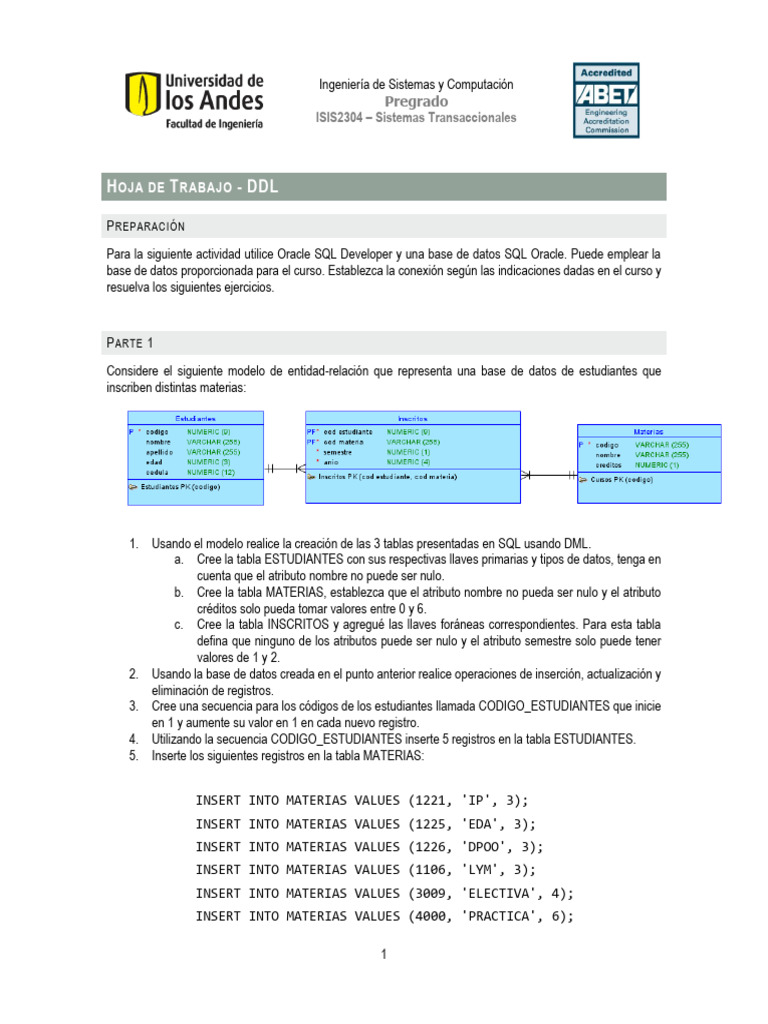 Hoja de Trabajo DDL | PDF | SQL | Desarrollo de software