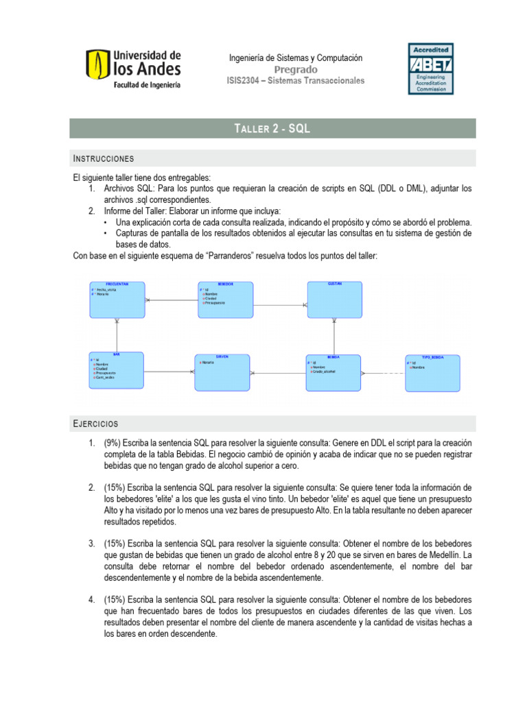 Taller 2 | PDF | SQL | Informática