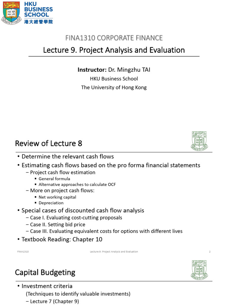 Lecture 9 - Project Analysis | PDF | Net Present Value | Depreciation