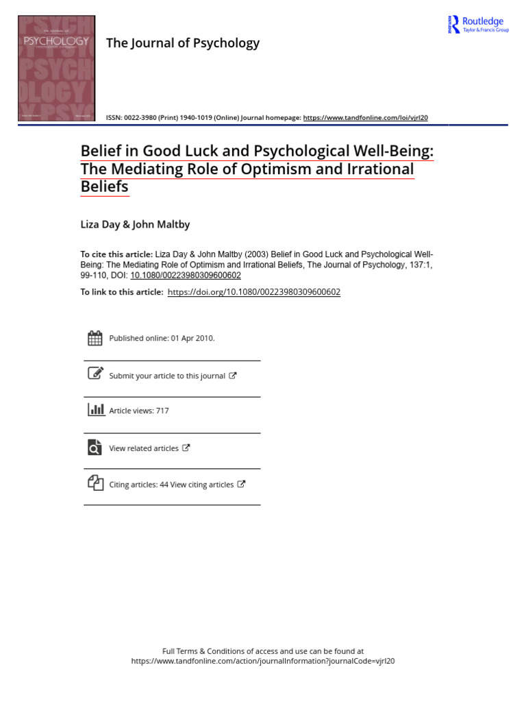 2003-Belief in Good Luck and Psychological Well Being The Mediating ...