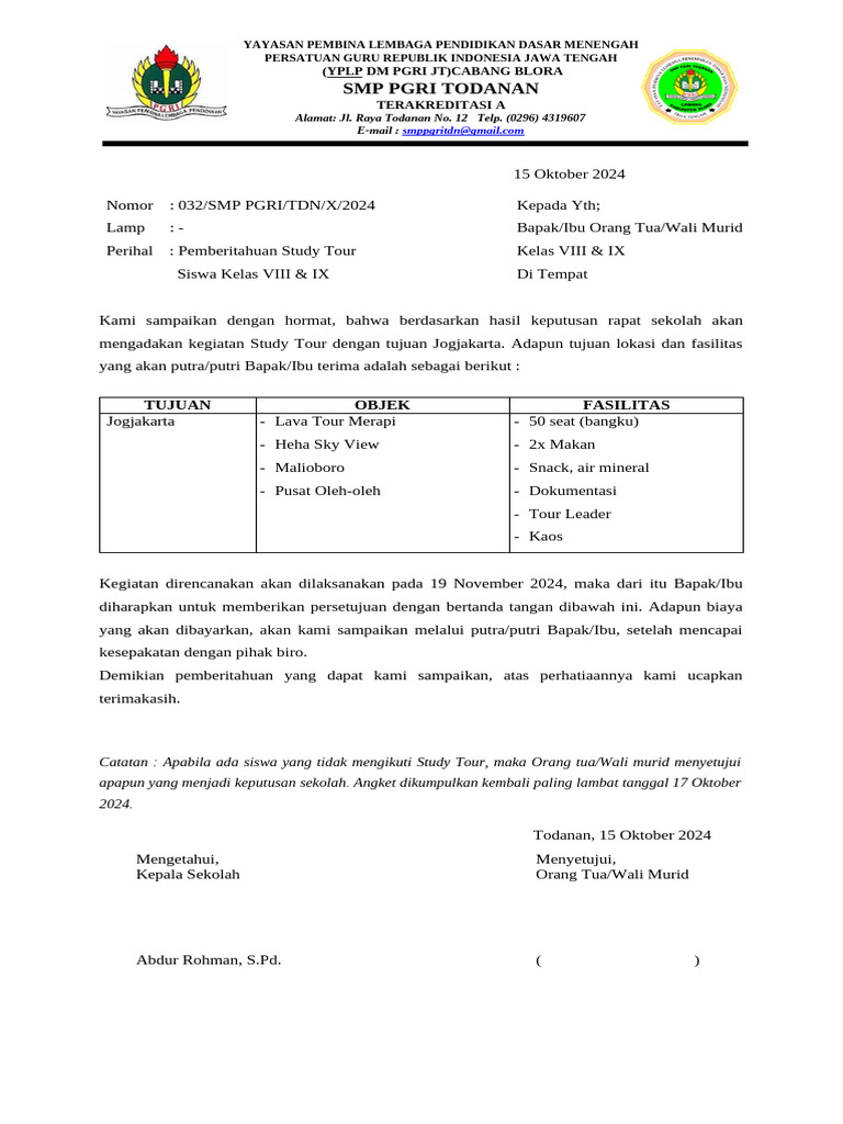 Angket Study Tour | PDF