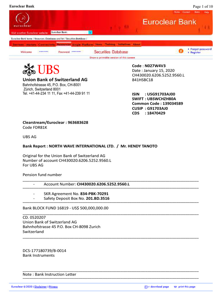 Euroclear UBS Hendy Tanoto | PDF | Banks | Letter Of Credit