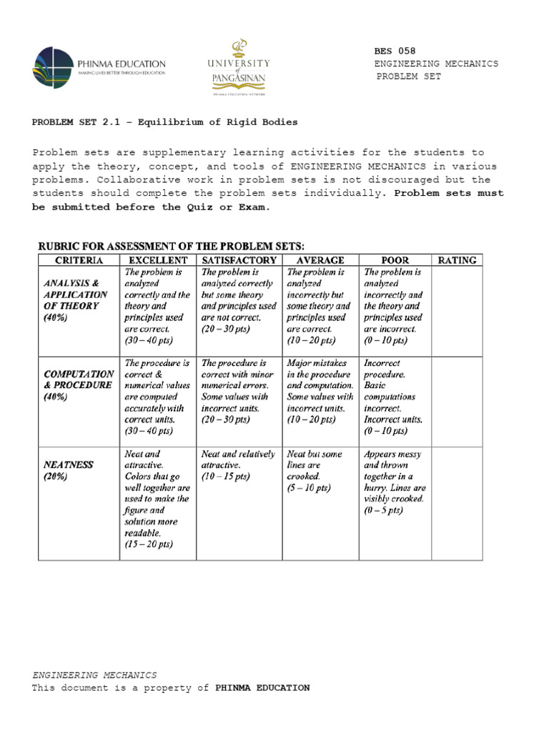 Problem Sets Rubric | PDF