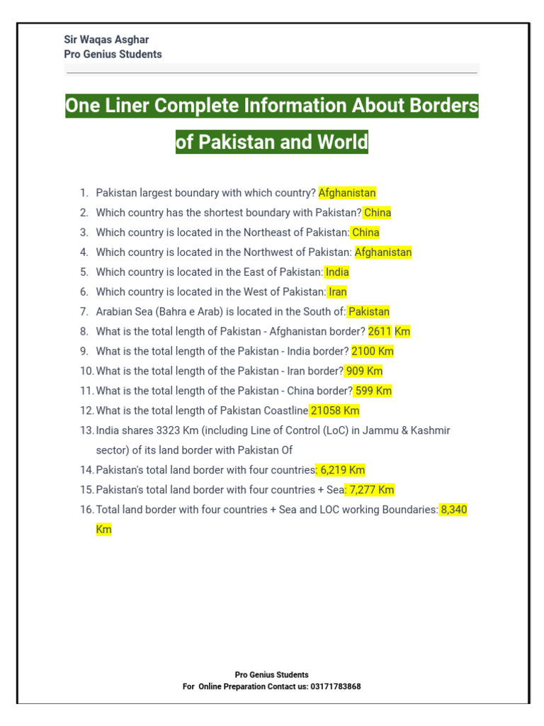 Pakistan's Borders: Key Facts and Figures | PDF | Pakistan ...