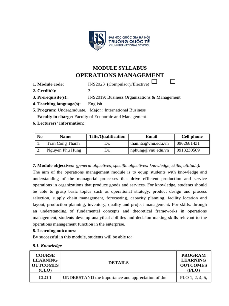 Operations Management Module Overview | PDF | Operations Management ...