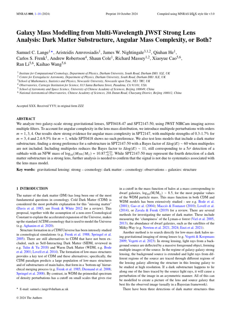 Galaxy Mass Modelling with JWST Lenses | PDF | Dark Matter | Physical ...