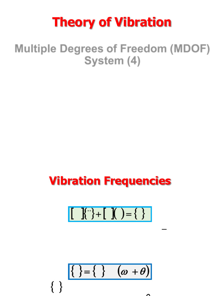 Lecture 15 SD Multi Degrees of Freedom System Undamped Free Vibration ...