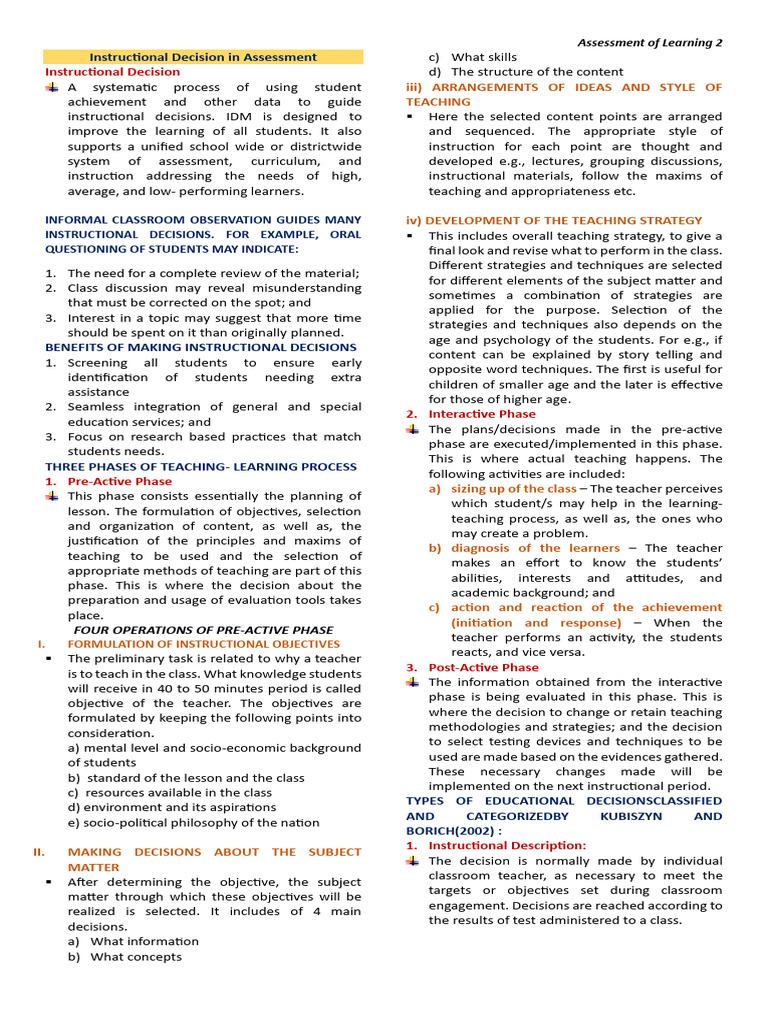 Assessment of Learning 2 OUTLINE | PDF | Educational Assessment | Learning