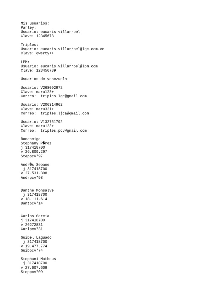 Usuarios y Claves de Parley y Bancos | PDF | Finanzas y dinero