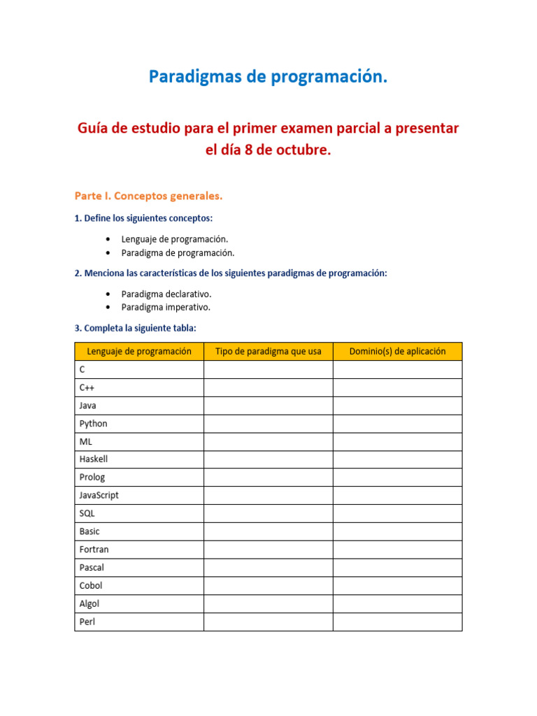 Guia 1o examen parcial PP | PDF | Lenguaje de programación | Paradigmas de programación