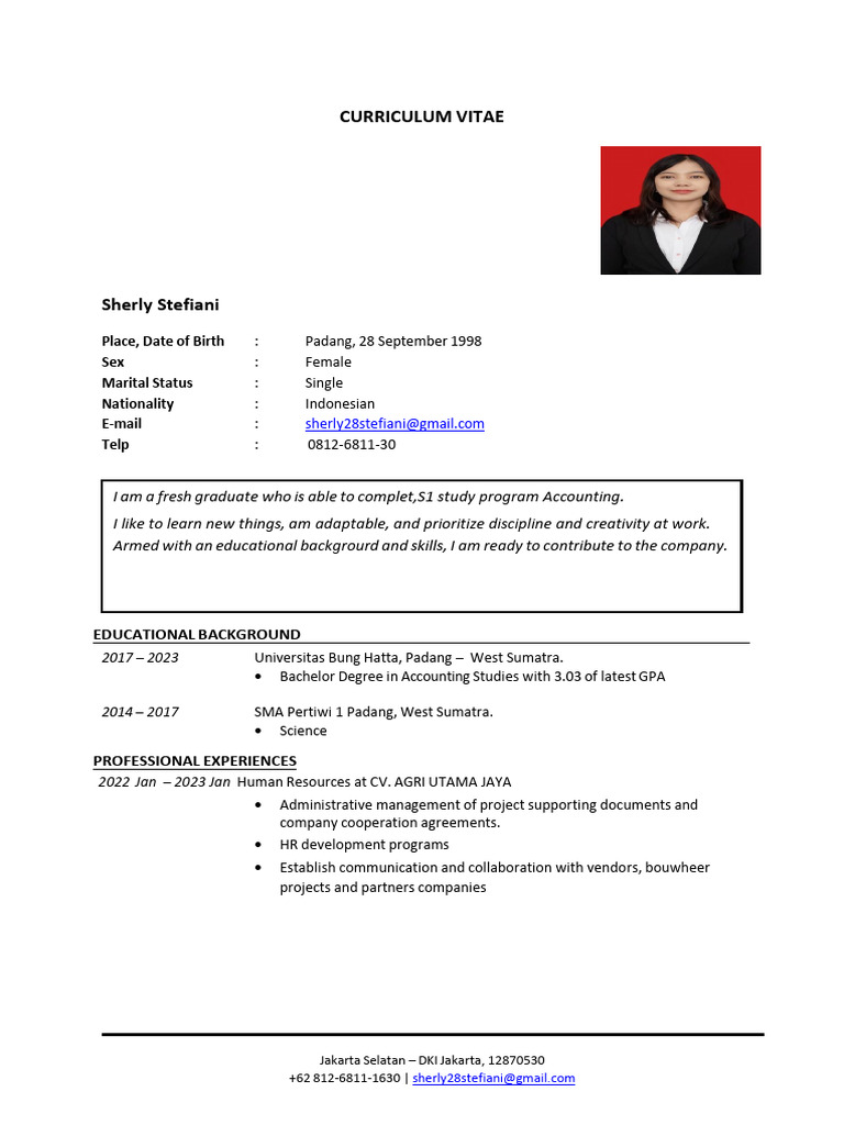 CV - Sherly Stefiani | PDF