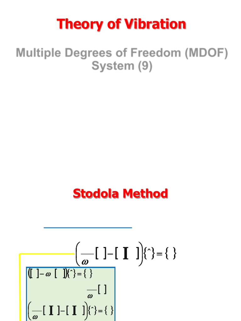 Lecture 20 SD Multi Degrees of Freedom System Stodola Method | PDF ...