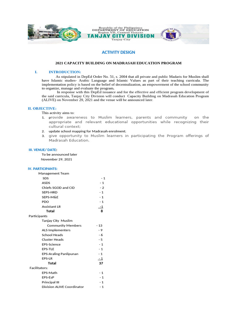 Activity-Design Madrasah | PDF
