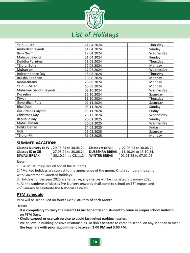 List of Holidays | PDF