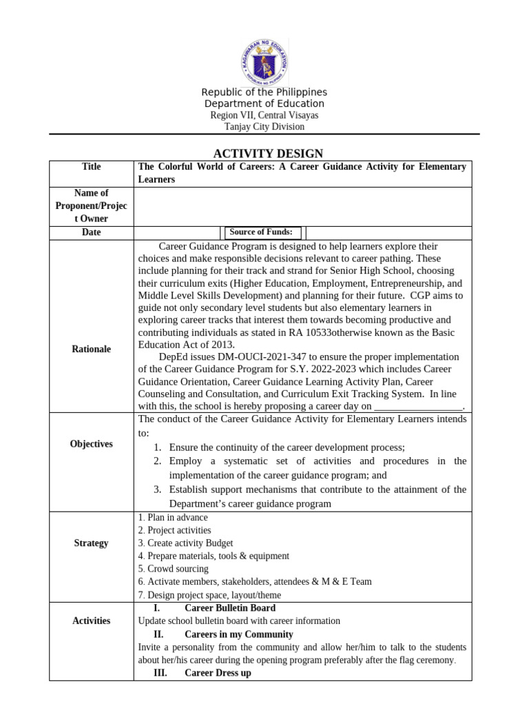 sample activity design career guidance elem | PDF | Curriculum sample activity design career guidance elem | PDF | Curriculum