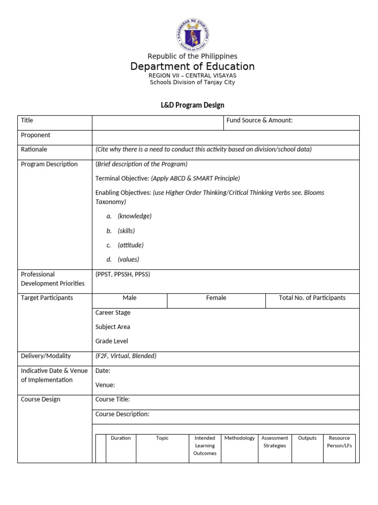 L&D Program Design Template (1) | PDF | Learning | Cognition