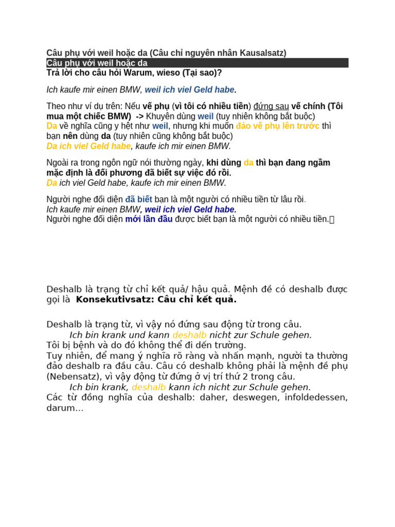 Weil Da Denn Deshalb | PDF